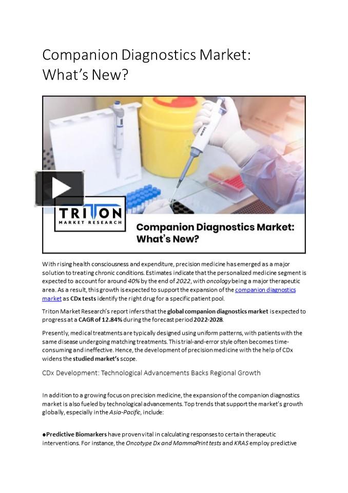 Companion Diagnostics Market: What’s New? presentation | free to download