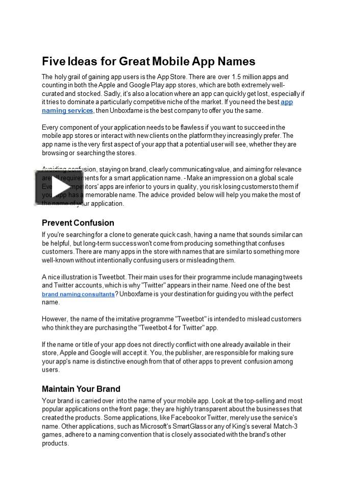 PPT – Five Ideas for Great Mobile App Names PowerPoint presentation ...