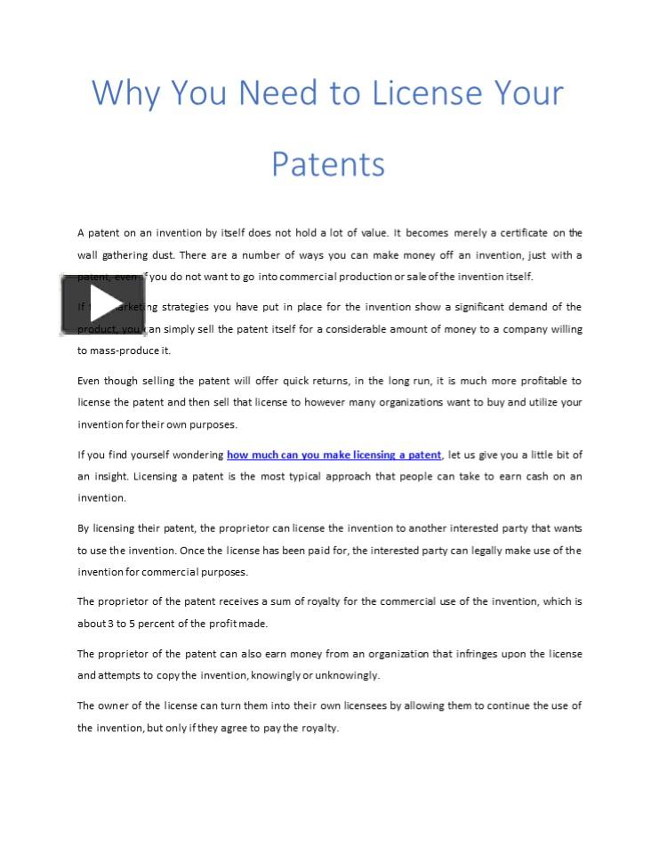 PPT – Why You Need to License Your Patents PowerPoint presentation ...