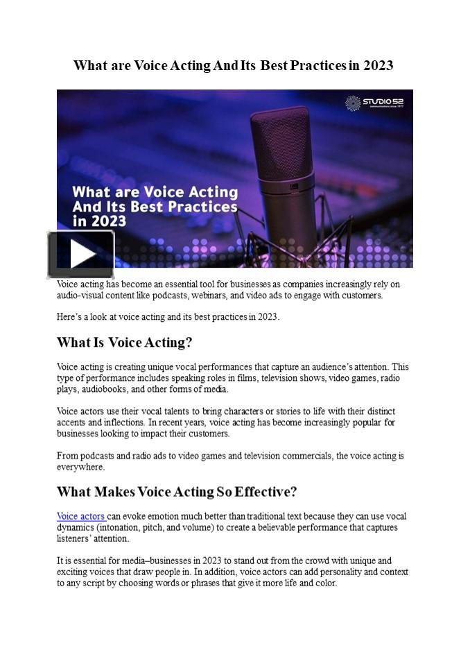 PPT – What are Voice Acting And Its Best Practices in 2023 PowerPoint ...