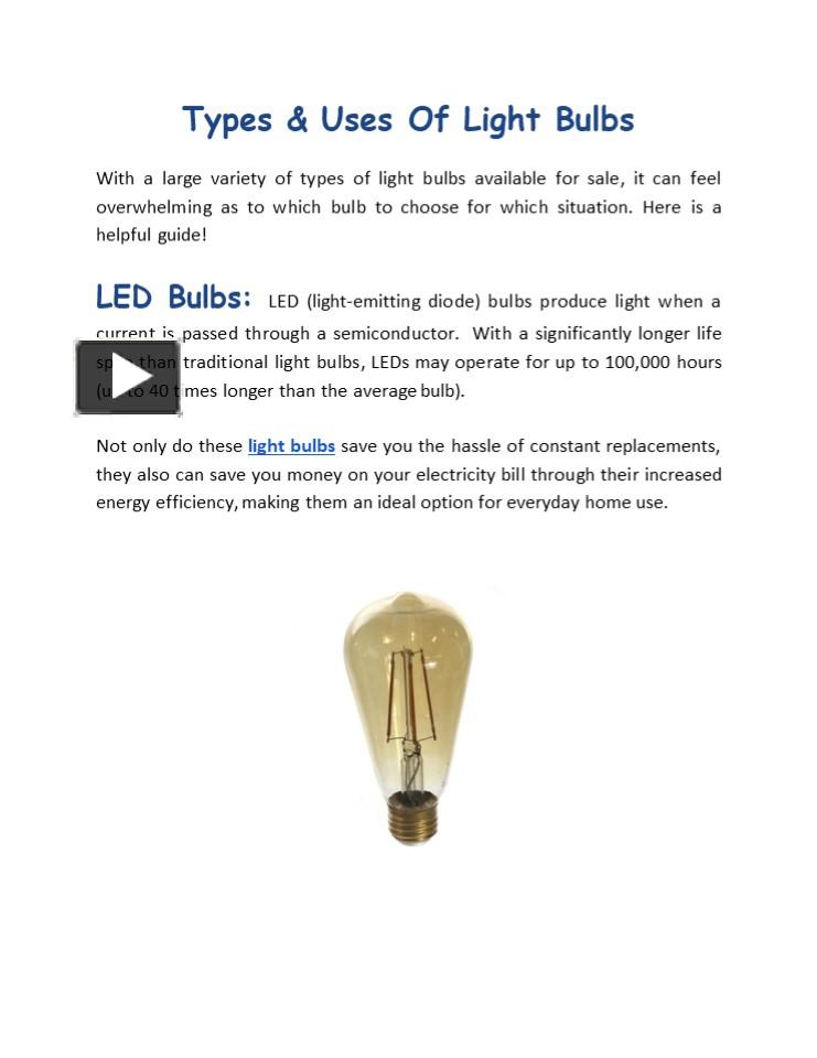 Types & Uses Of Light Bulbs presentation | free to view