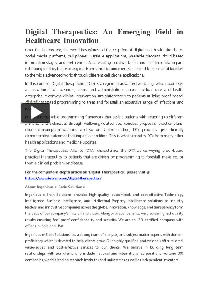 PPT – Digital Therapeutics: An Emerging Field in Healthcare Innovation ...