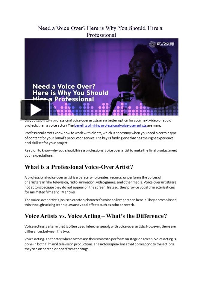 PPT – Need a Voice Over? Here is Why You Should Hire a Professional ...