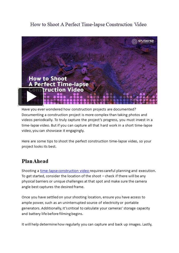 PPT – How to Shoot A Perfect Time-lapse Construction Video PowerPoint ...