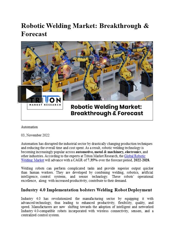 PPT – Robotic Welding Market: Breakthrough and Forecast by 2028 ...