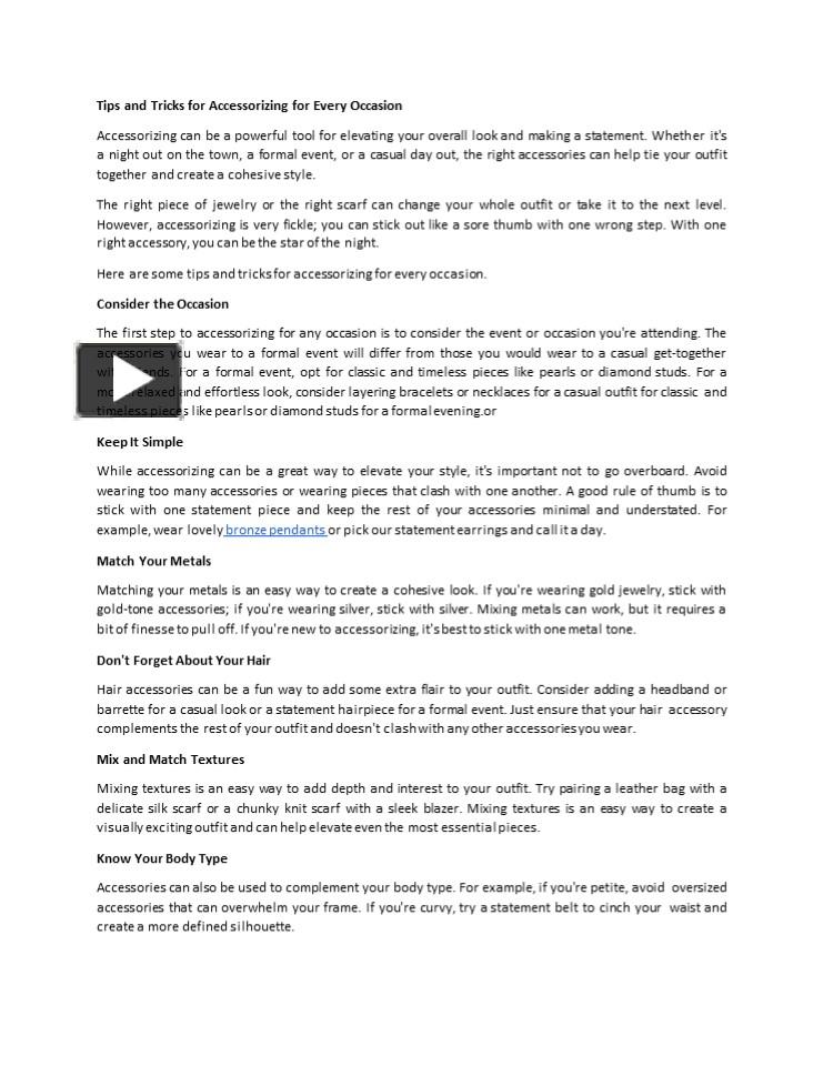 PPT – Tips and Tricks for Accessorizing for Every Occasion PowerPoint ...