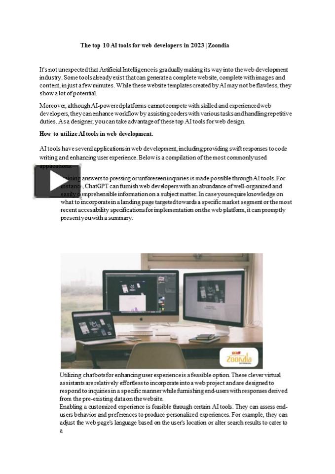 PPT – The top 10 AI tools for web developers in 2023 | Zoondia (1 ...