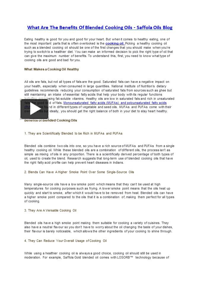 PPT – What Are The Benefits Of Blended Cooking Oils - Saffola Oils Blog ...