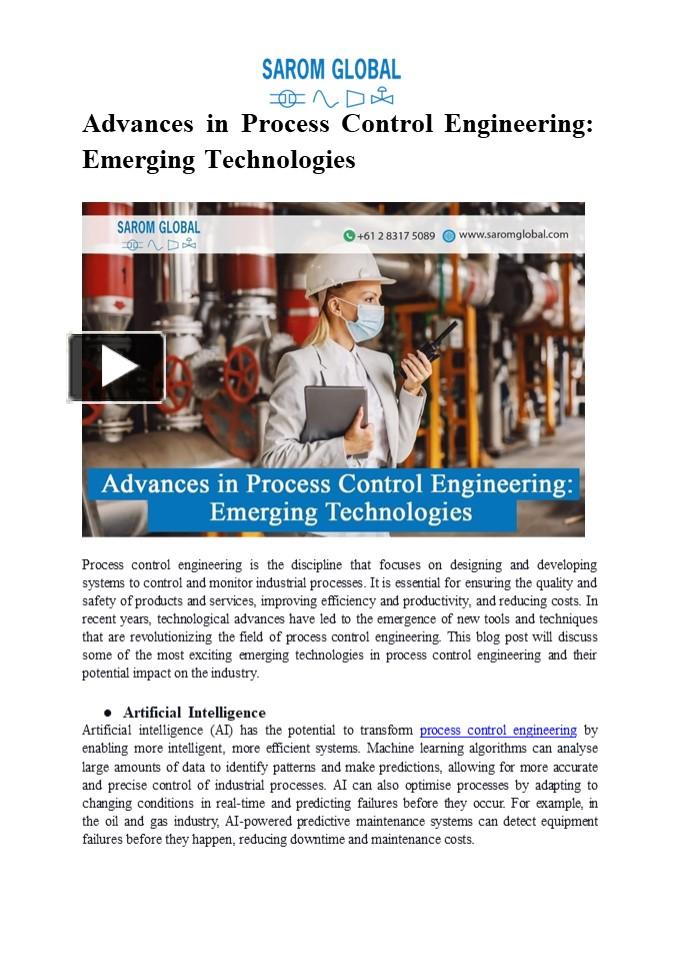 PPT – Advances in Process Control Engineering: Emerging Technologies ...