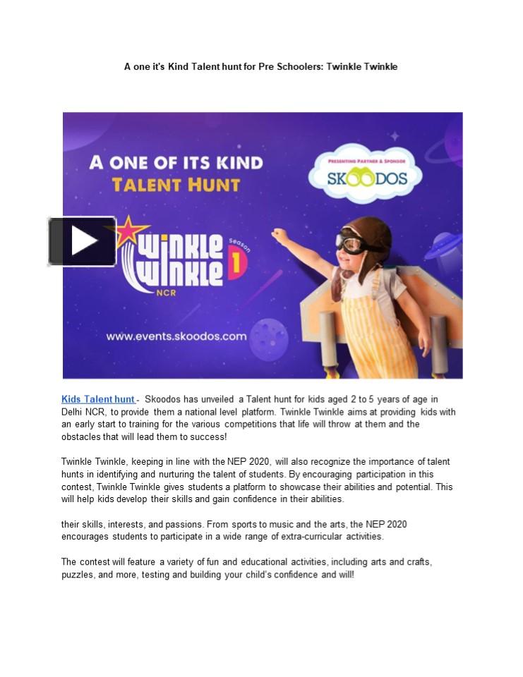 PPT – A one it's Kind Talent hunt for Pre Schoolers: Twinkle Twinkle ...