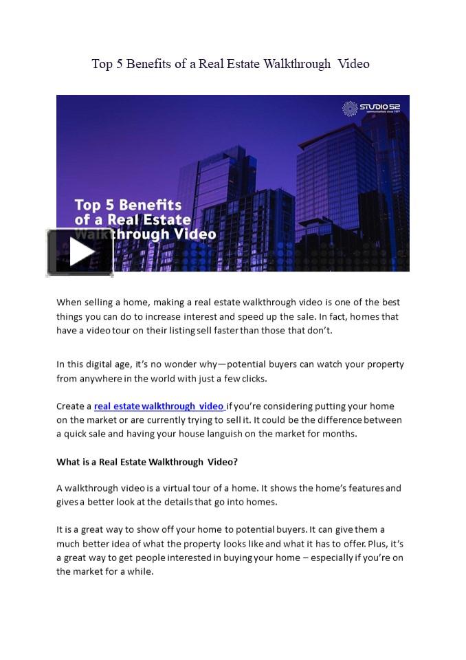 Top 5 Benefits of a Real Estate Walkthrough Video presentation | free ...