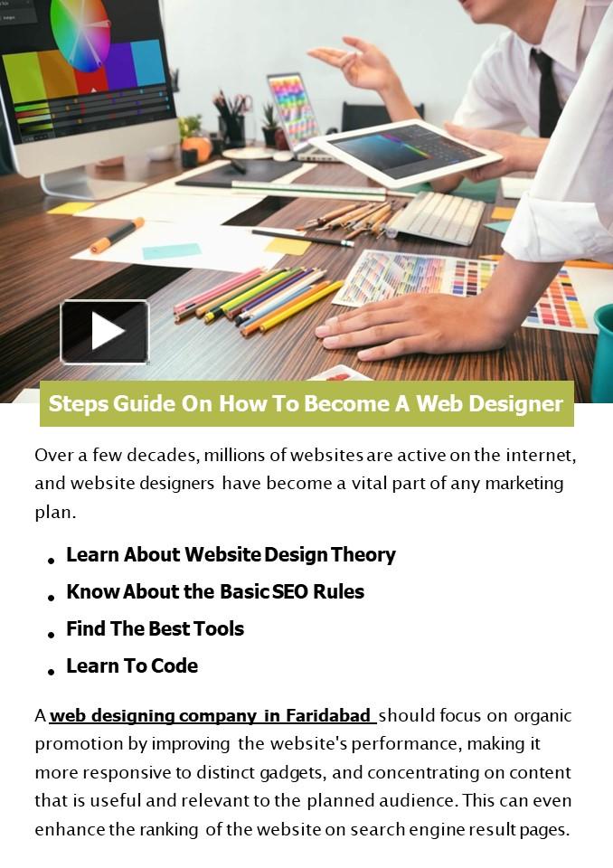 Steps Guide On How To Become A Web Designer presentation | free to download
