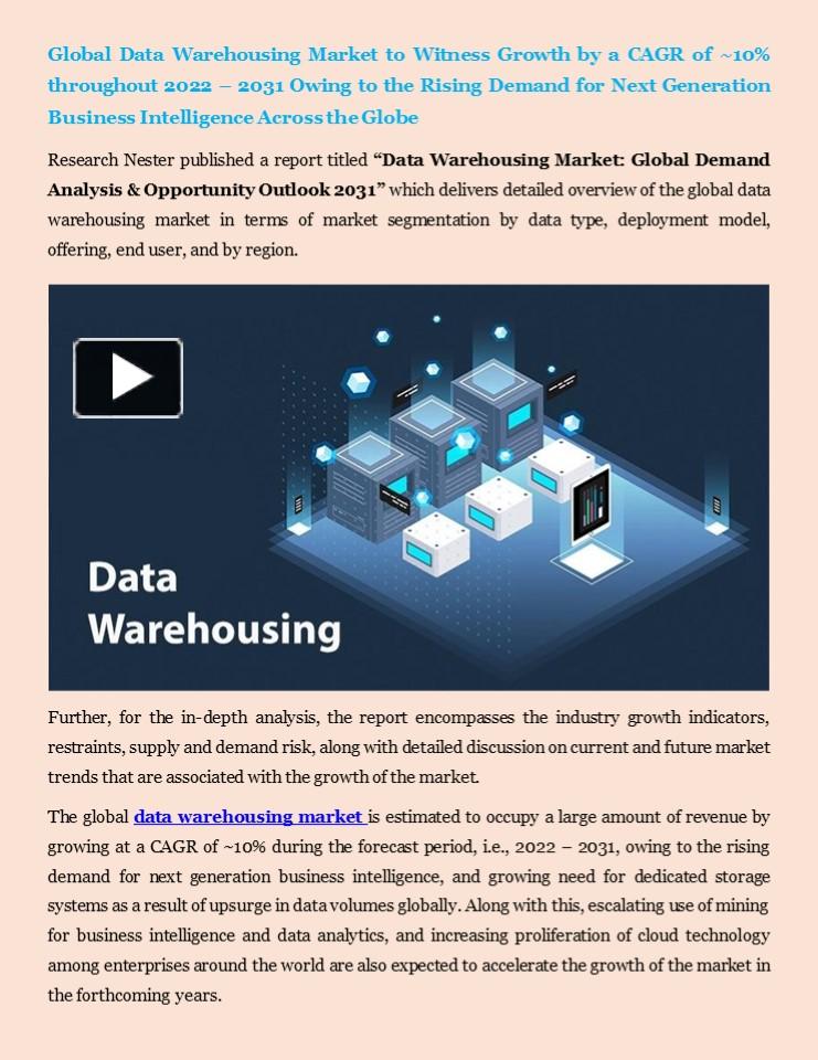PPT – Global Data Warehousing Market to Witness Growth by a CAGR of ~10 ...