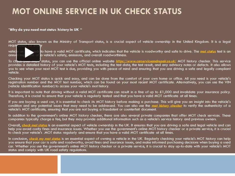 PPT – MOT online service In UK check status (1) PowerPoint presentation ...