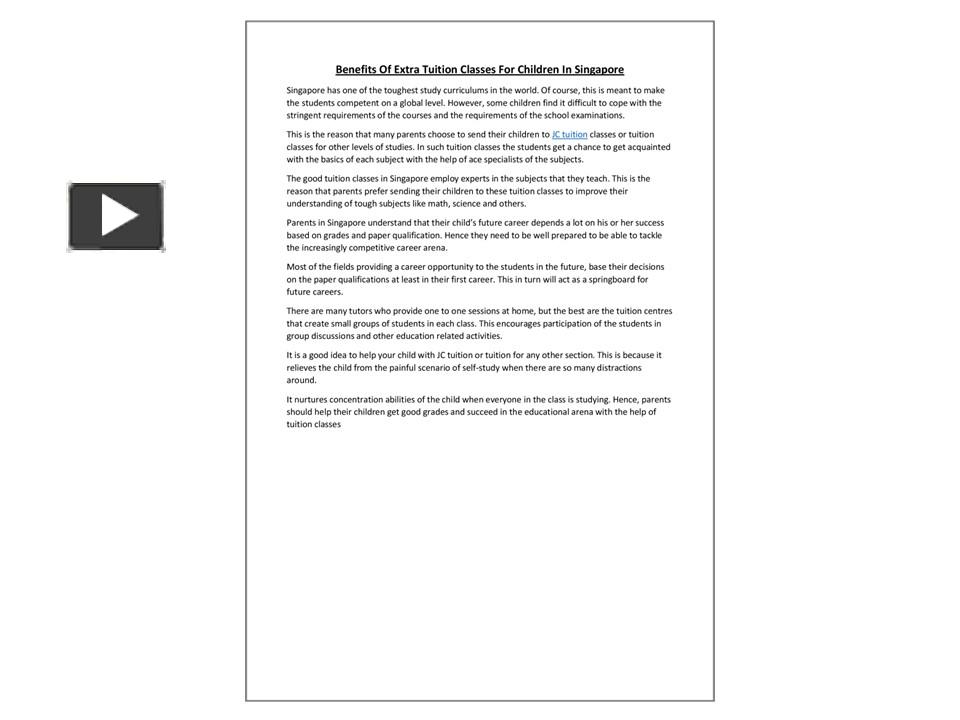 Benefits of Extra Tuition Classes for Children in Singapore ...