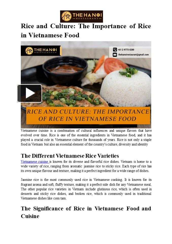 PPT – Rice and Culture: The Importance of Rice in Vietnamese Food ...