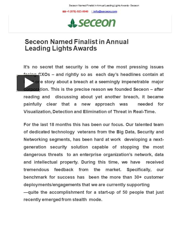 PPT – Seceon Named Finalist in Annual Leading Lights Awards PowerPoint ...
