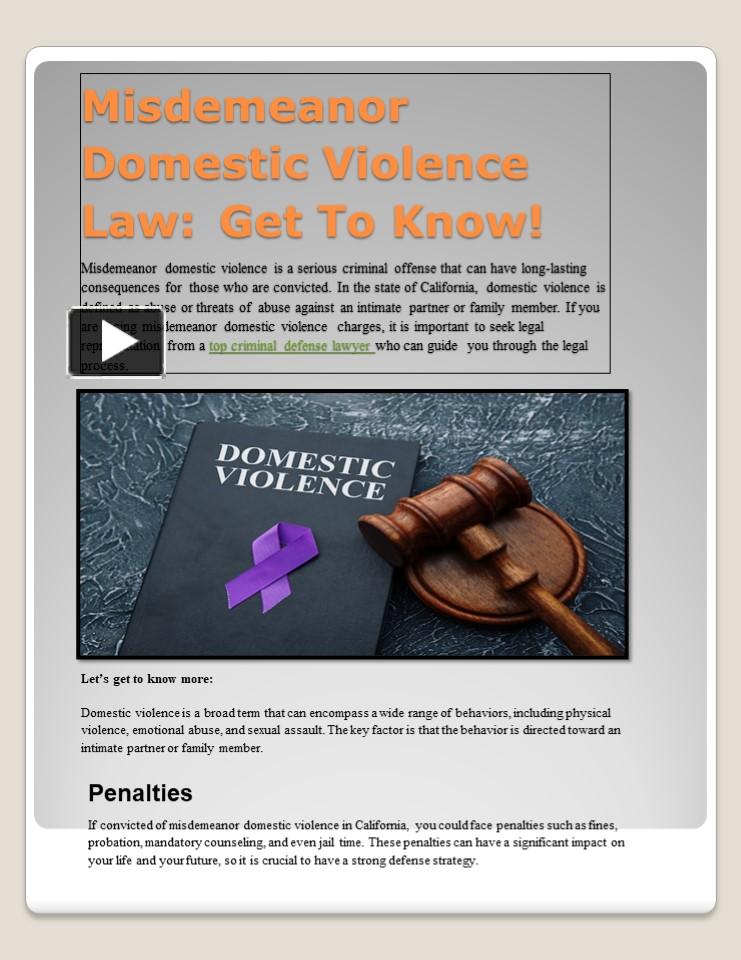 Misdemeanor Domestic Violence Law_ Get To Know! presentation | free to ...