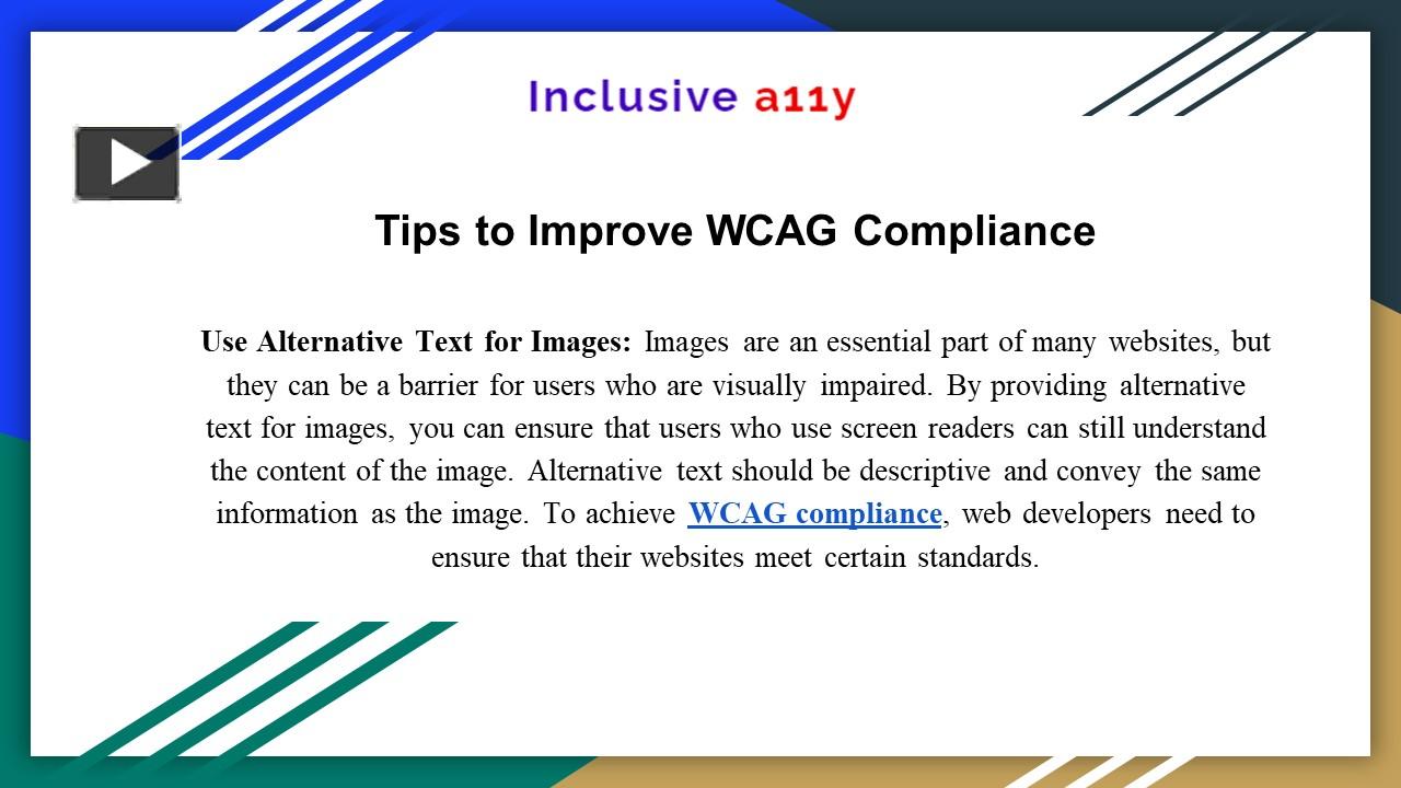 Tips to Improve WCAG Compliance presentation | free to download