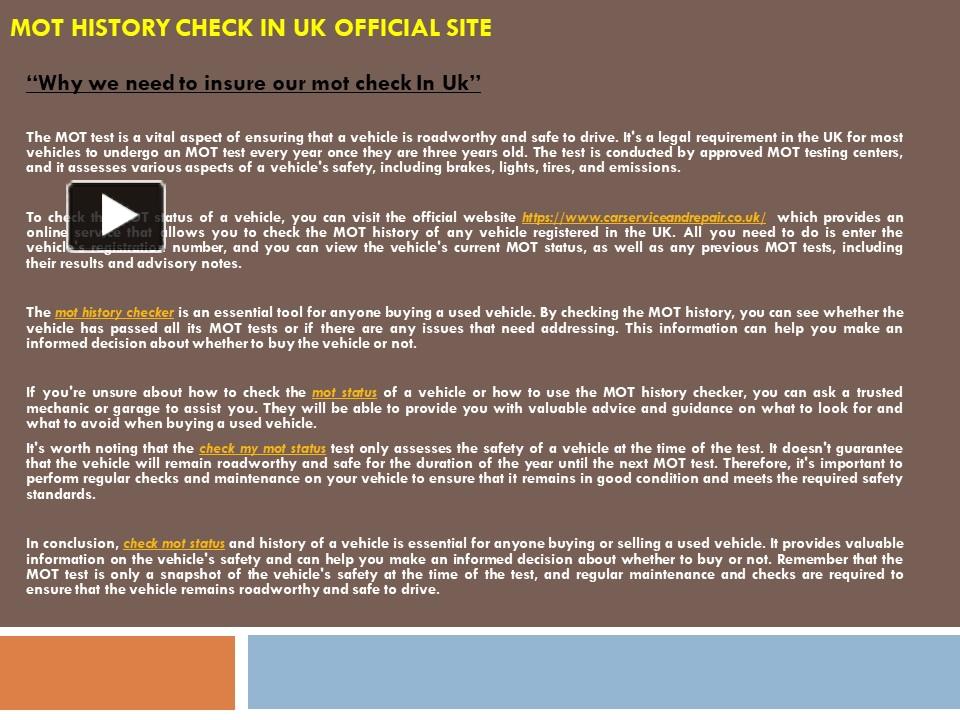 PPT – MOT history check UK official site PowerPoint presentation | free ...