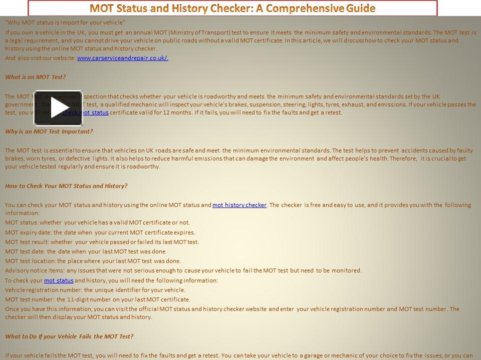 PPT – MOT Status and History Check: A Comprehensive Guide PowerPoint ...