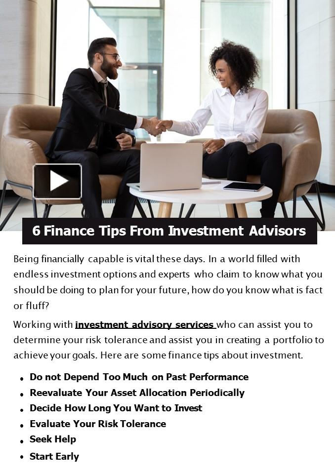 6 Finance Tips From Investment Advisors presentation | free to download