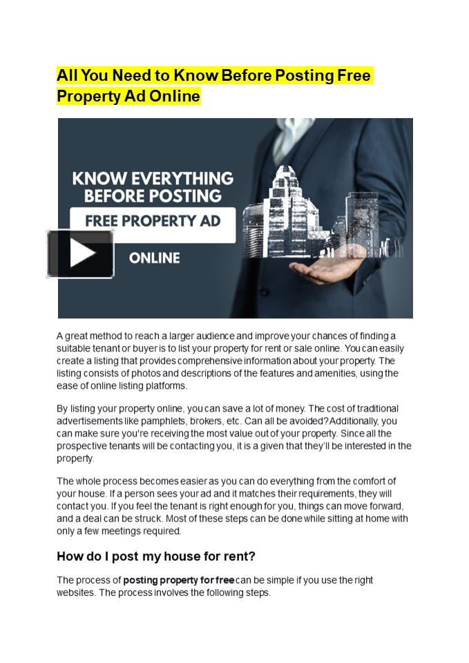 Learn Each and Every Points Before Posting Property presentation | free ...