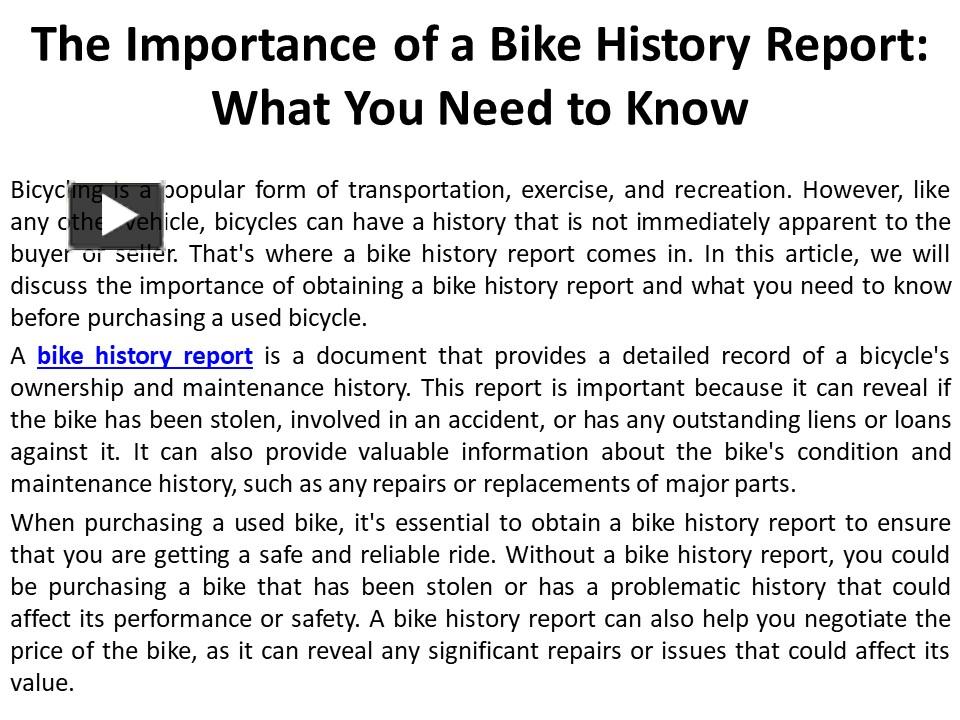 The Importance of a Bike History Report presentation | free to download