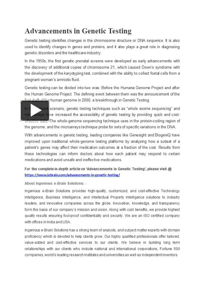 Advancements in Genetic Testing presentation | free to download