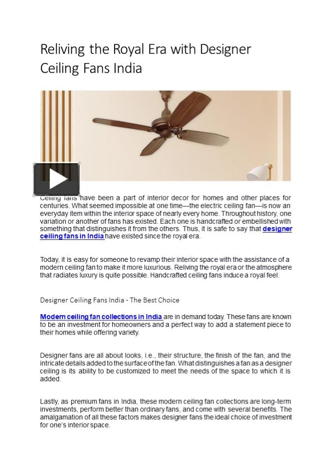 PPT – Reliving the Royal Era with Designer Ceiling Fans India ...