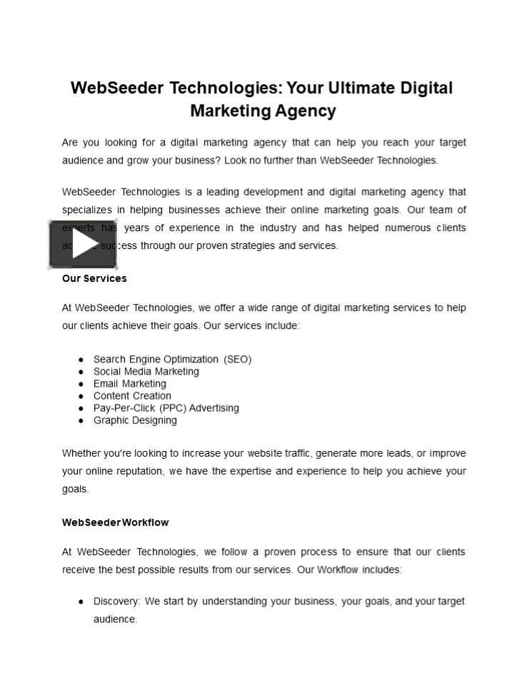Webseeder Technologies Presentation Free To Download