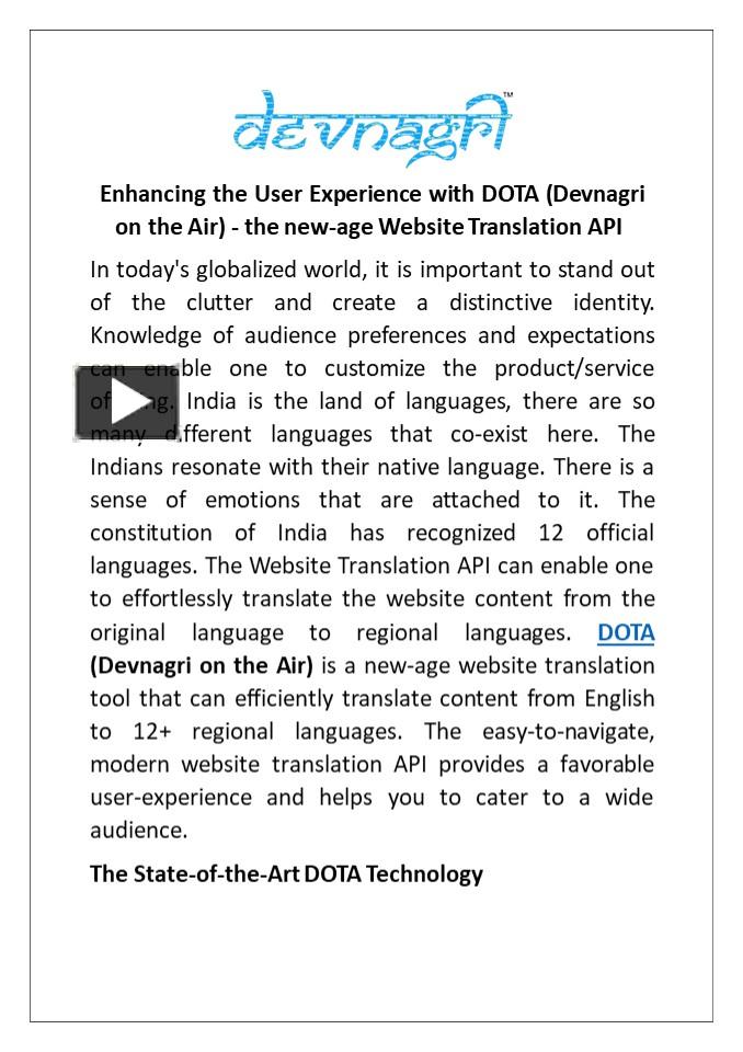 Enhancing the User Experience with DOTA (Devnagri on the Air)- the new ...