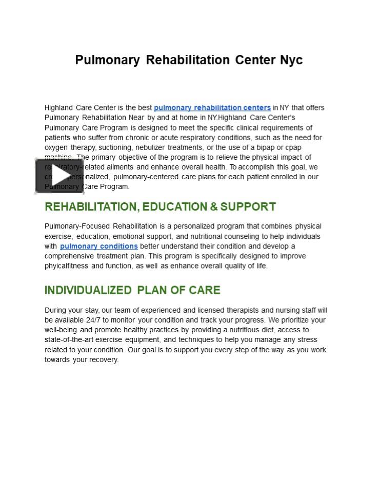 PPT – Best Pulmonary Rehabilitation Nyc | Highland Care Center ...