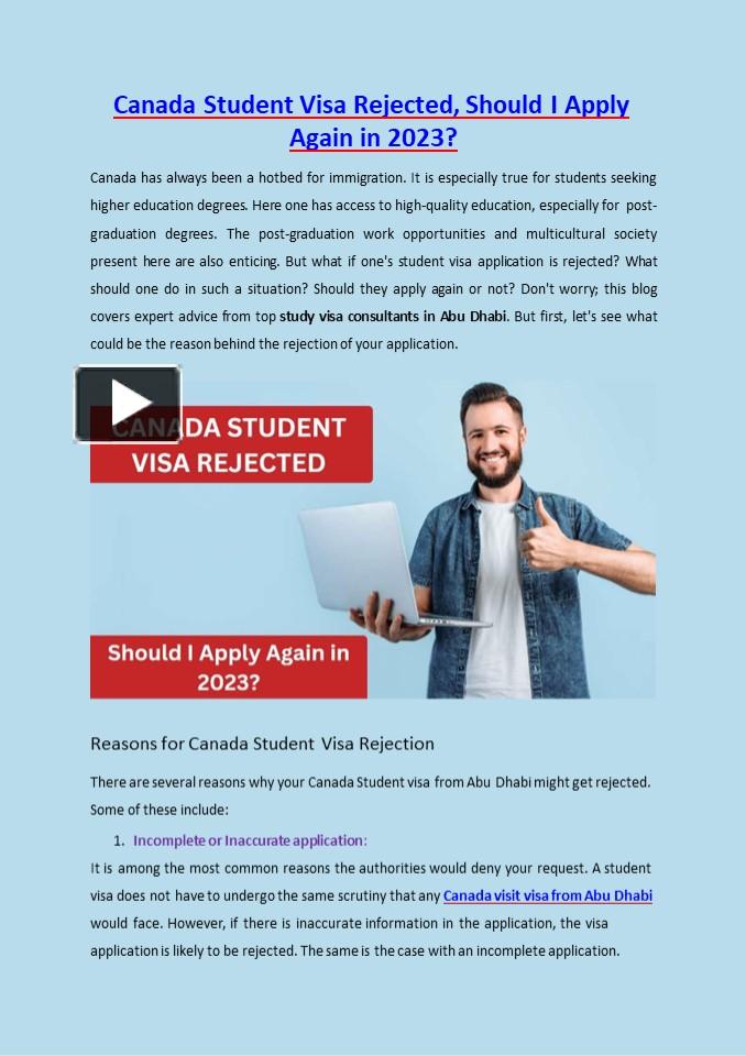 PPT – Canada Student Visa Rejected, Should I Apply Again? PowerPoint ...