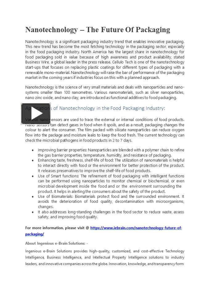 PPT – Nanotechnology – The Future Of Packaging PowerPoint presentation ...