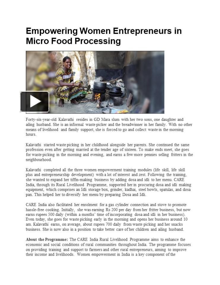 PPT – CARE India Empowers Women Entrepreneurs in Micro Food Processing ...