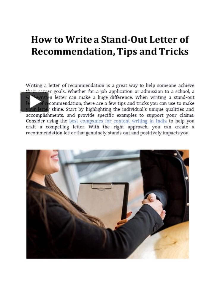 PPT – How to Write a Stand-Out Letter of Recommendation: Tips and ...
