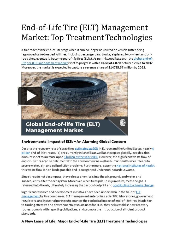 PPT – End-of-Life Tire (ELT) Management Market: Top Treatment ...