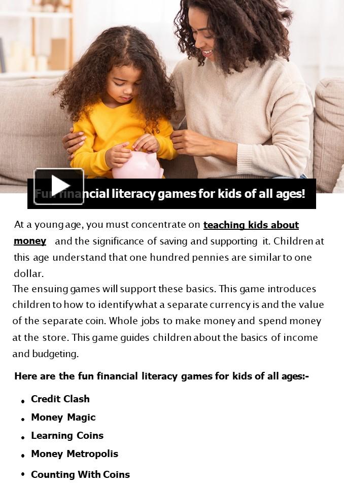 Fun financial literacy games for kids of all ages! presentation | free ...