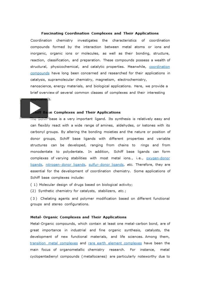 PPT – Fascinating Coordination Complexes and Their Applications ...