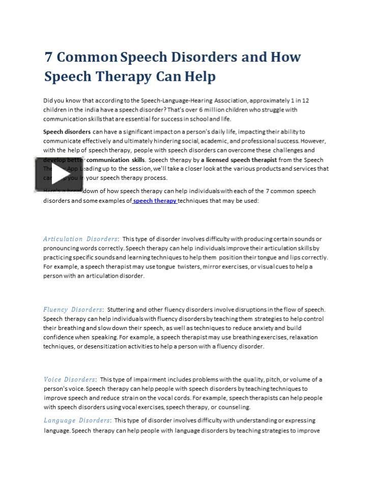 PPT – 7 Common Speech Disorders and How Speech Therapy Can Help ...