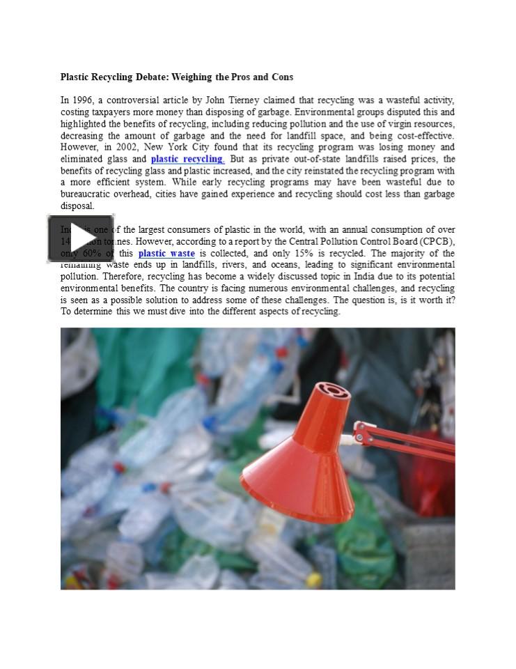 Plastic Recycling Debate: Weighing the Pros and Cons presentation ...