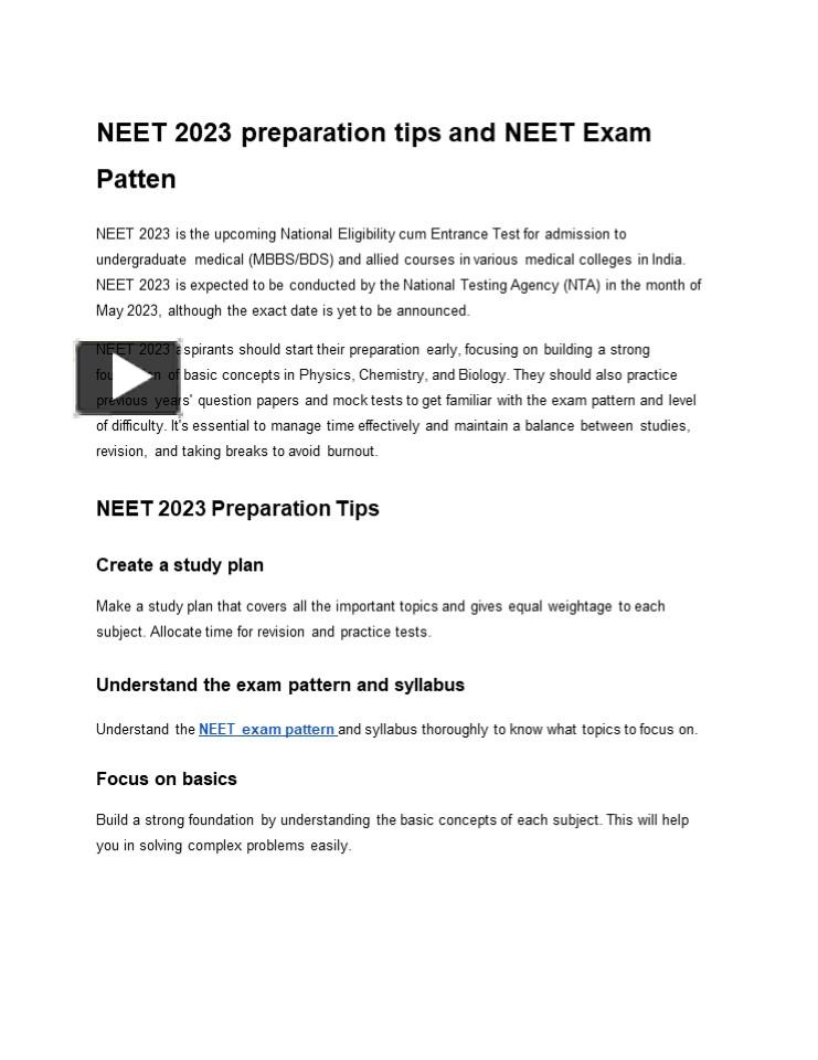 NEET 2023 preparation tips and NEET Exam Patten (1) presentation | free ...