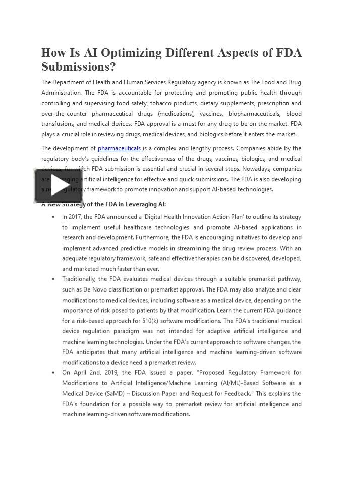 How Is AI Optimizing Different Aspects of FDA Submissions? presentation ...