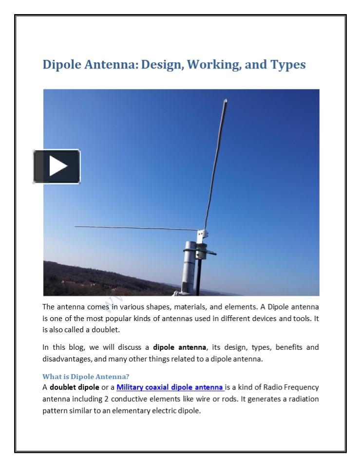 Dipole Antenna: Design, Working, and Types presentation | free to download
