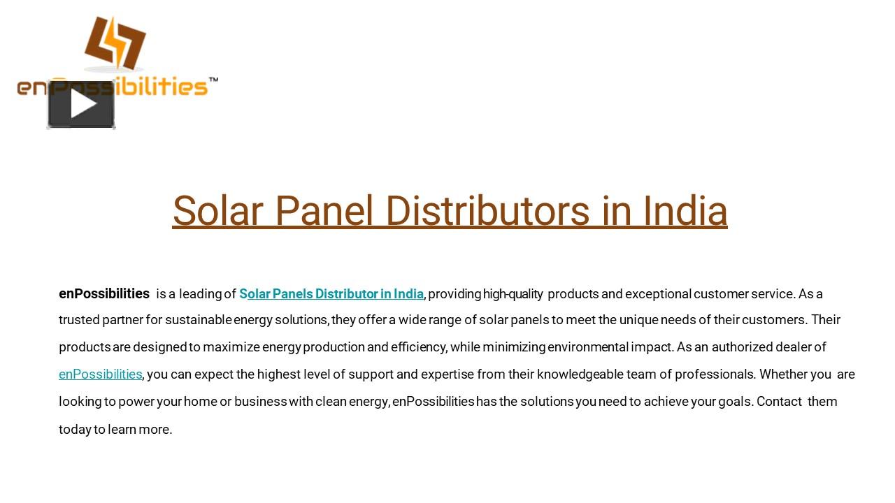 Best Solar Panel Distributors in India presentation | free to download