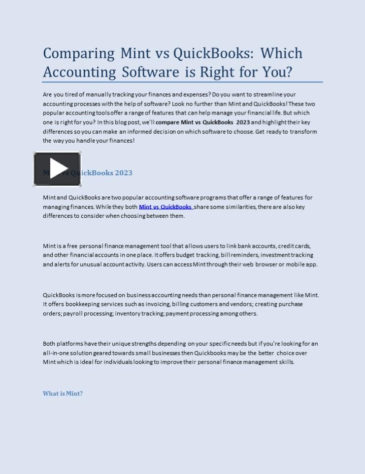 Comparing Mint vs QuickBooks: Which Accounting Software is Right for ...