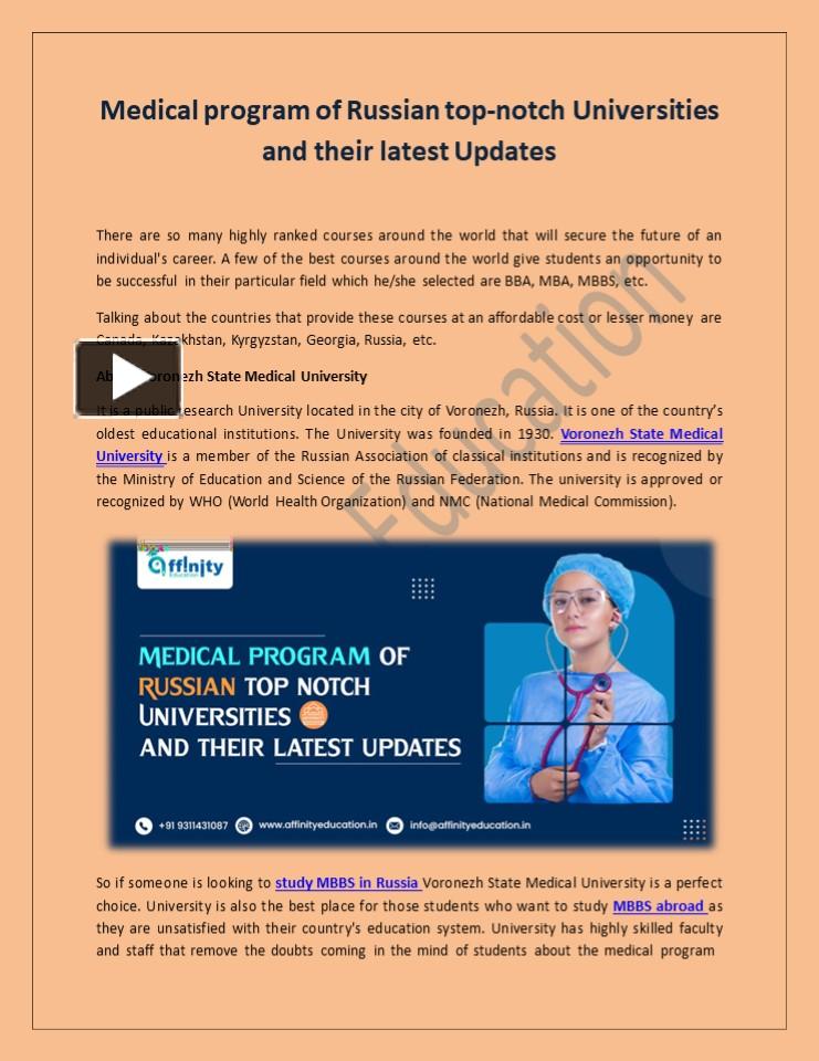 Medical program of Russian top-notch Universities and their latest ...