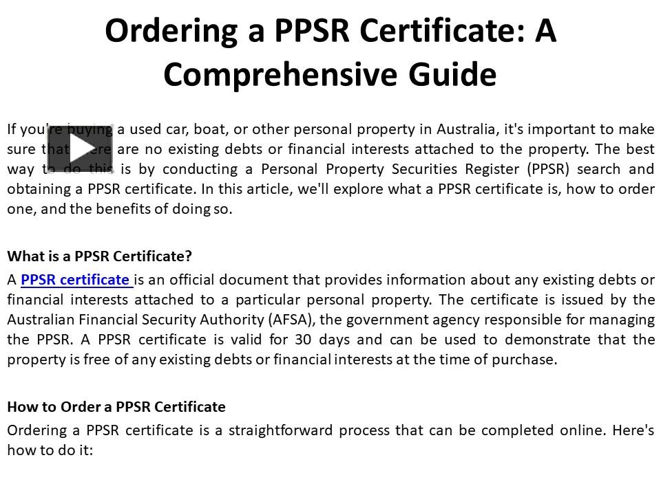 PPT – Ordering a PPSR Certificate A Comprehensive Guide PowerPoint ...