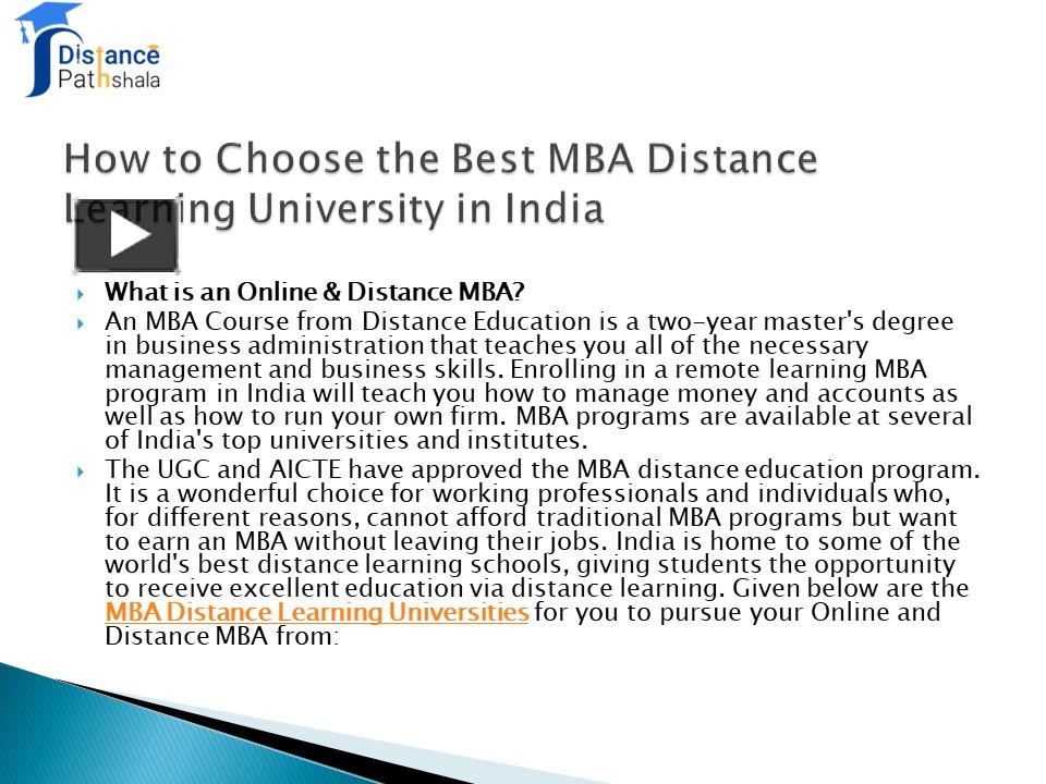 PPT – How to Choose the Best MBA Distance Learning University in India ...